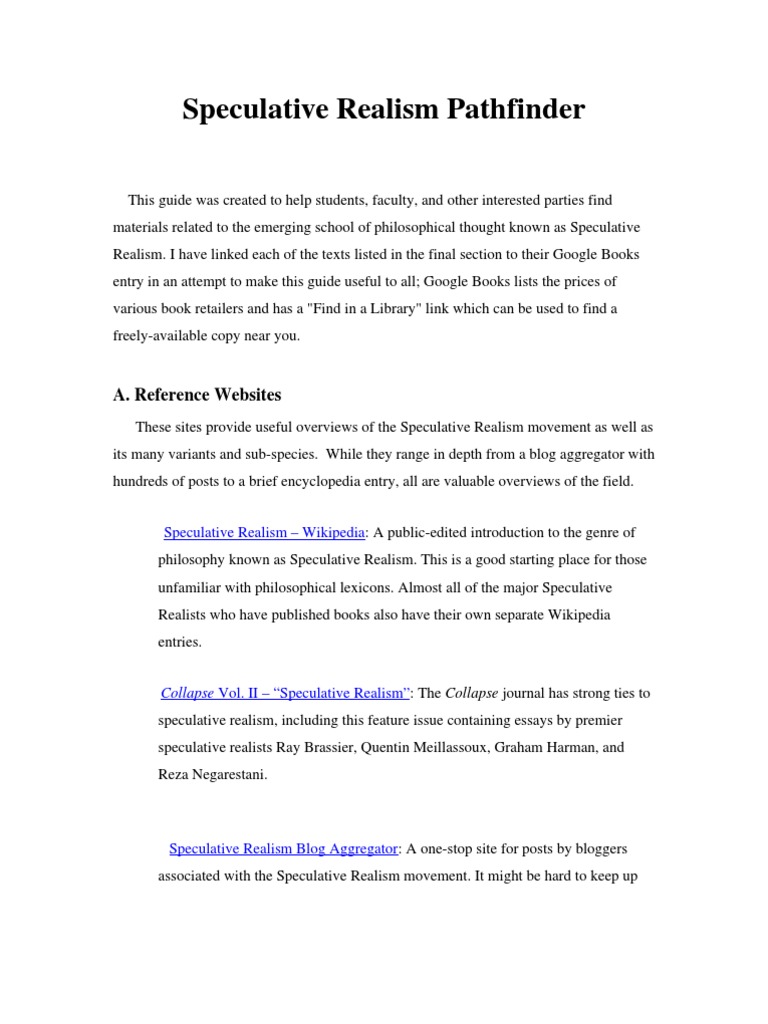 Speculative Realism Resource Guide | PDF | Philosophical Realism ...