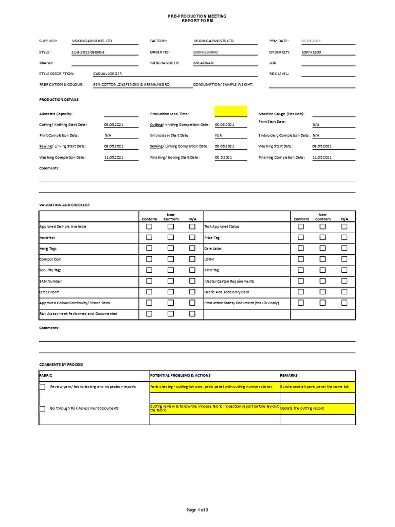 Pre-Production Meeting Report Form: Ensuring Quality Standards are Met ...