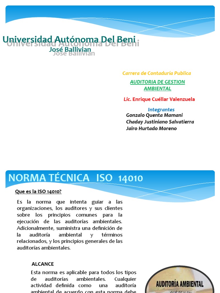 Presentacion Norma Tecnica Iso 14010 | PDF | Auditoría | Contralor