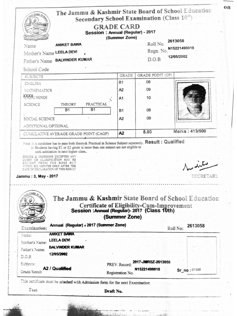 10th Marksheet | PDF