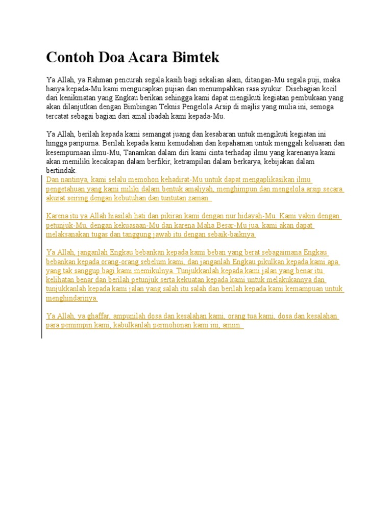 Contoh Doa Acara Bimtek | PDF