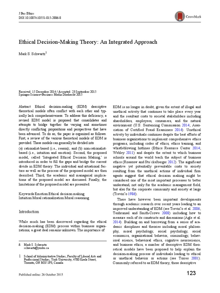 An Integrated Approach to Ethical Decision-Making Theory: Consolidating ...