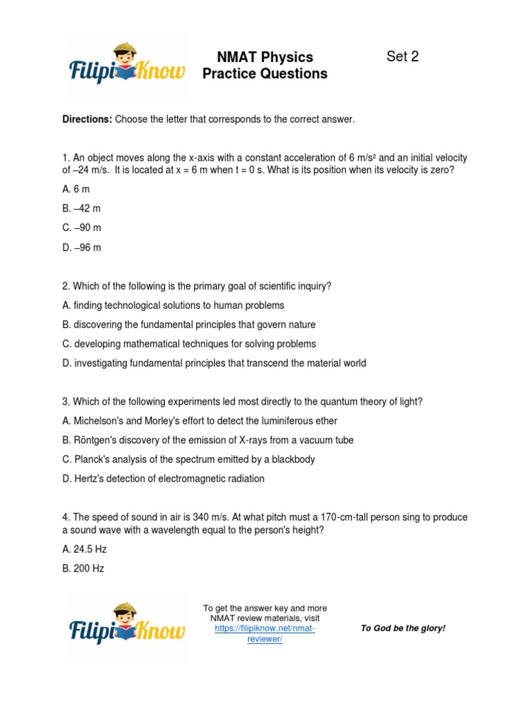 NMAT Physics Practice Questions Set 2 | PDF | Quantity | Physical Sciences