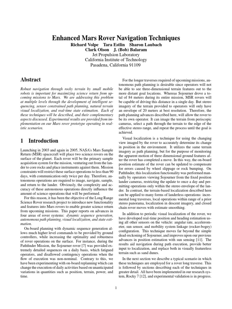 Enhanced Mars Rover Navigation Techniques | PDF | Rover (Space ...