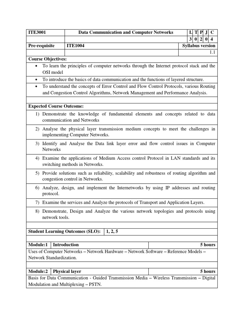 1 Syllabus | Download Free PDF | Computer Network | Data Transmission