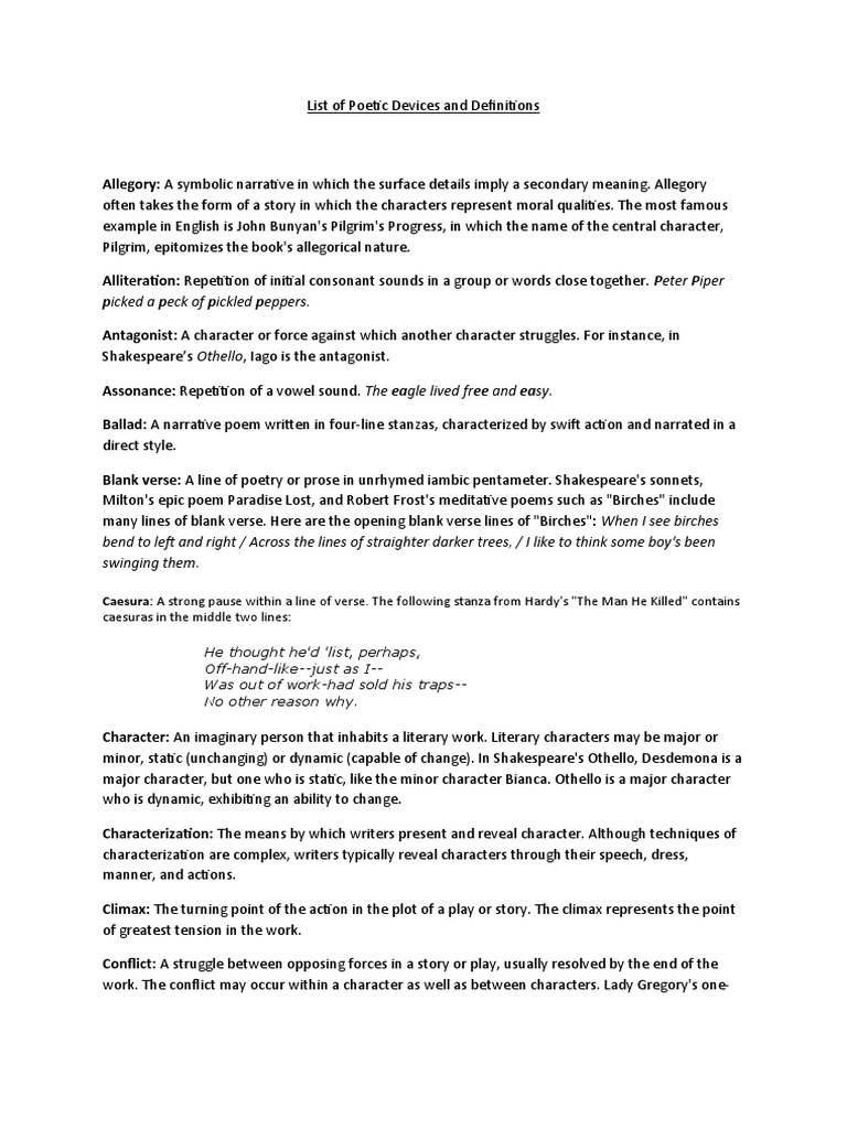 List of Poetic Devices and Definitions | PDF