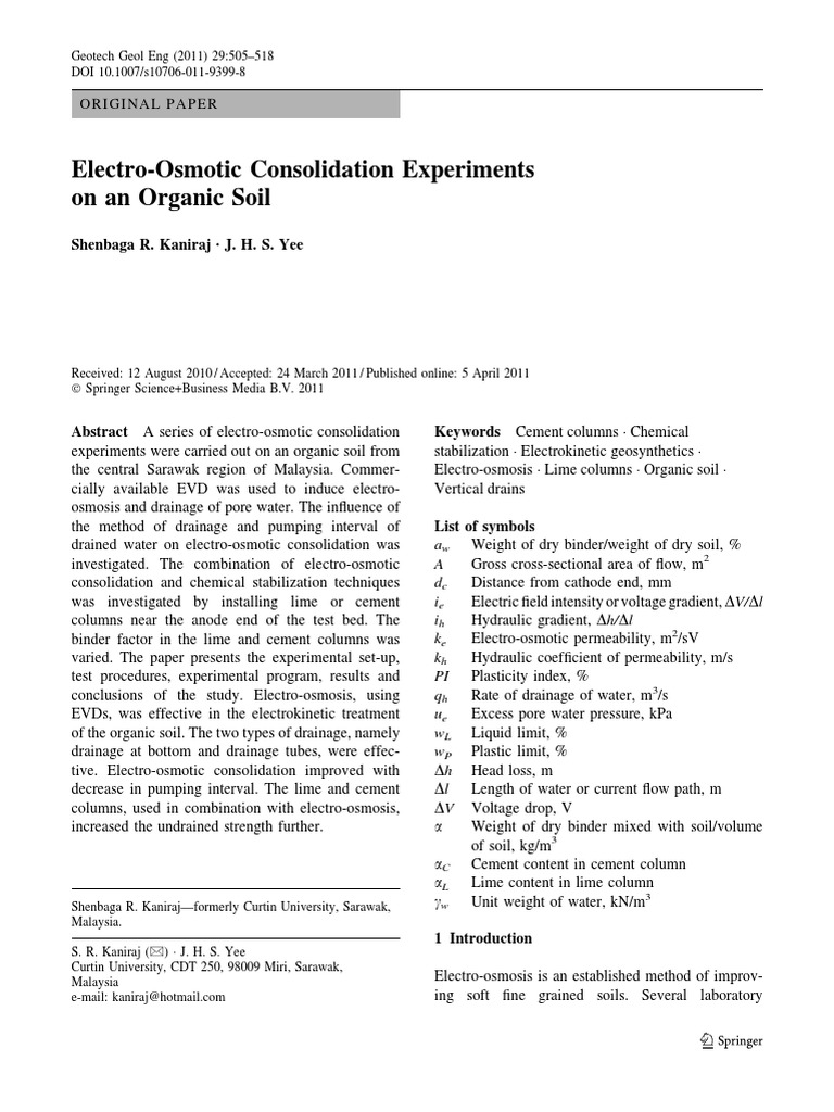 Electroosmotic Consolidation Experiment On An Organic Soil | PDF ...