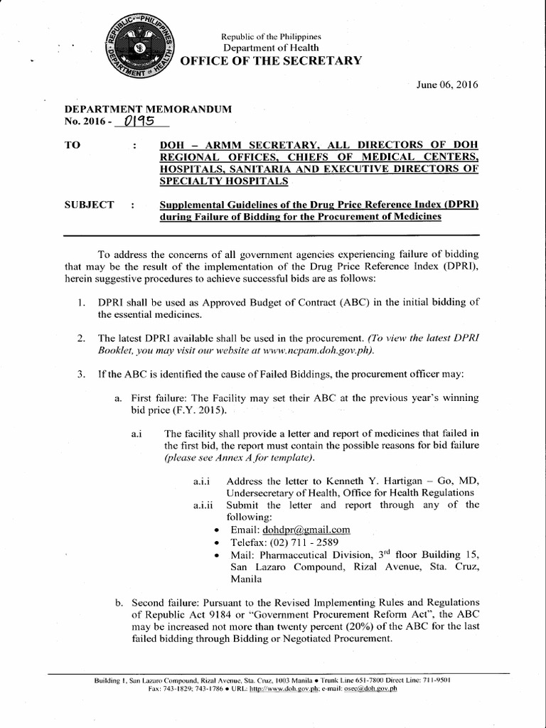 DOH Deparment Memorandum 2016-0195 | PDF | Health Care | Health Sciences