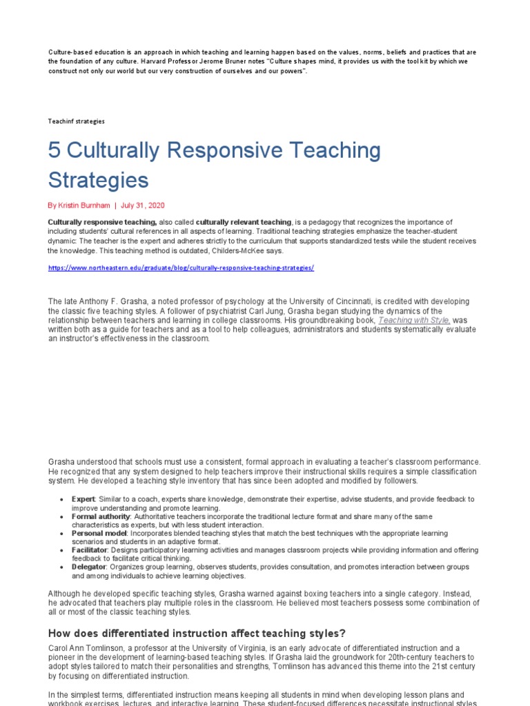 5 Culturally Responsive Teaching Strategies | Download Free PDF ...