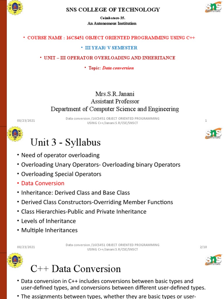 Sns College of Technology: Mrs.S.R.Janani Assistant Professor Department of Computer Science and ...