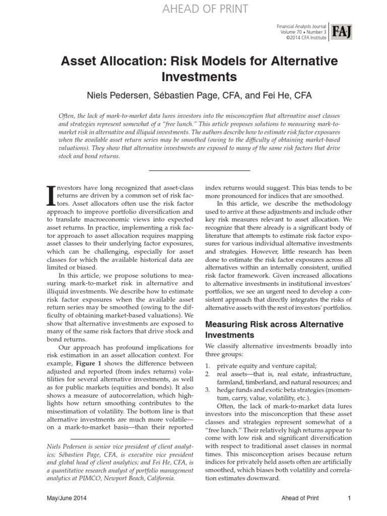 Asset Allocation - Risk Models For Alternative Investments | PDF | Beta ...