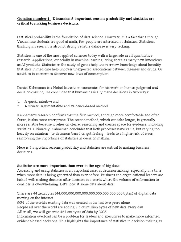 Probability and Statistics Assignment | PDF | Statistics | Decision Making