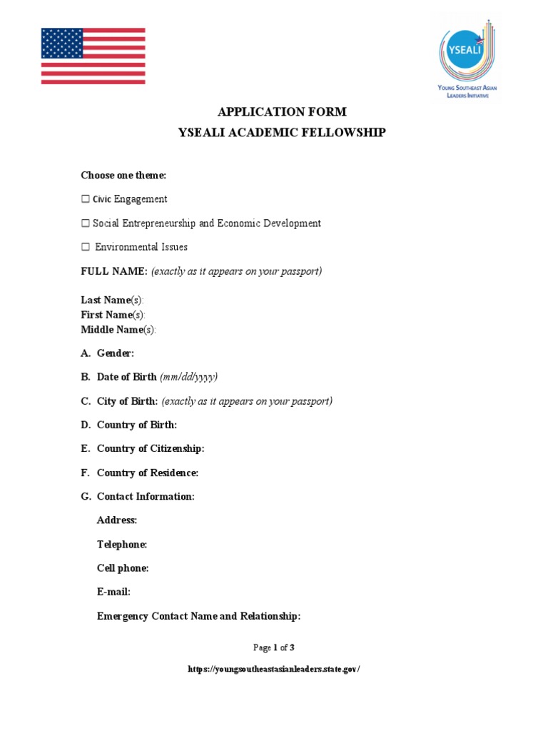 Application Form - YSEALI Academic Fellowship - Doc - 1541810946 | PDF