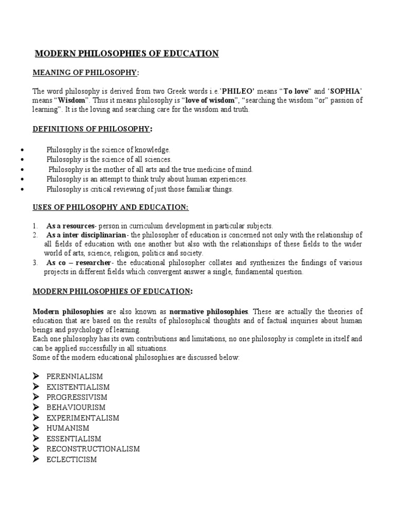 Modern Philosophy of Education | PDF | Philosophy Of Education | Curriculum