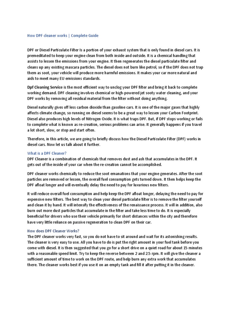 How DPF Cleaner Works Complete Guide | PDF | Exhaust Gas | Air Pollution