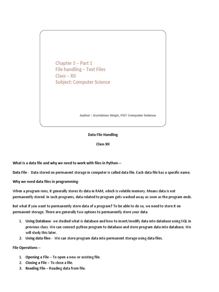Class XII - File Handling Text Files | PDF | Text File | Computer File Class XII - File Handling Text Files | PDF | Text File | Computer File