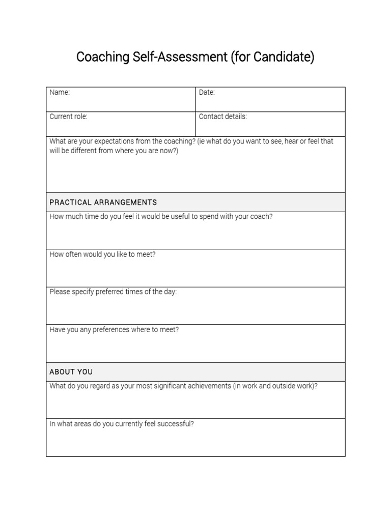 Coaching Self-Assessment Form (For Candidate) | PDF