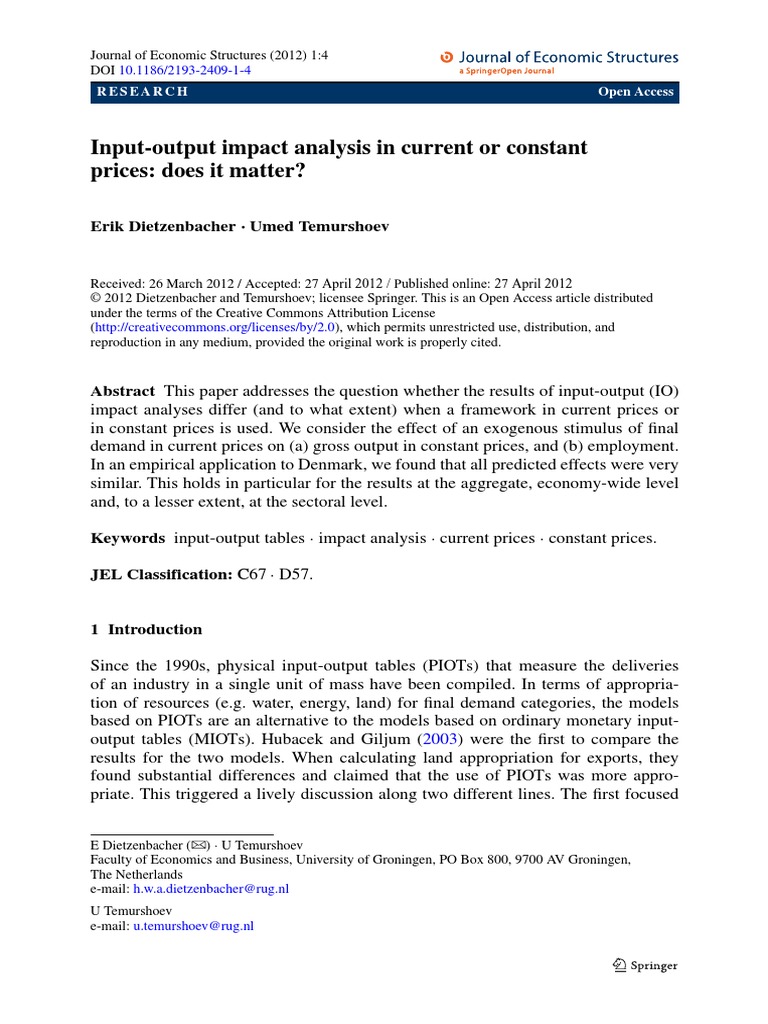 Input-Output Impact Analysis in Current or Constant Prices: Does It ...
