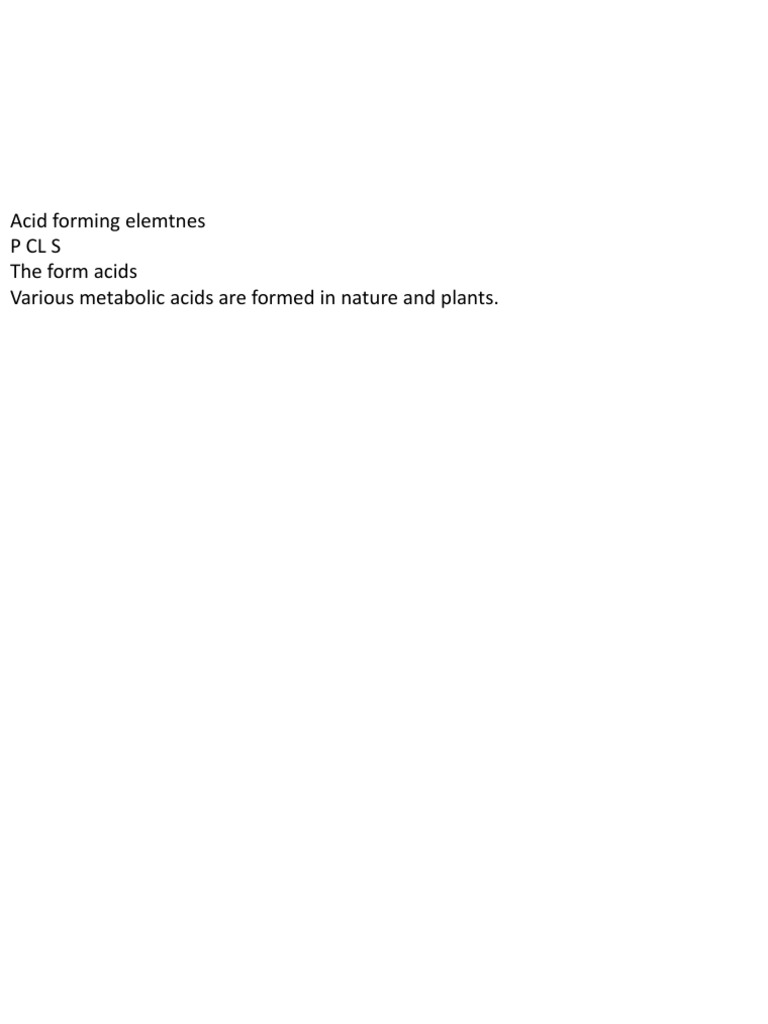 Acid Forming Elemtnes Pcls The Form Acids Various Metabolic Acids Are ...