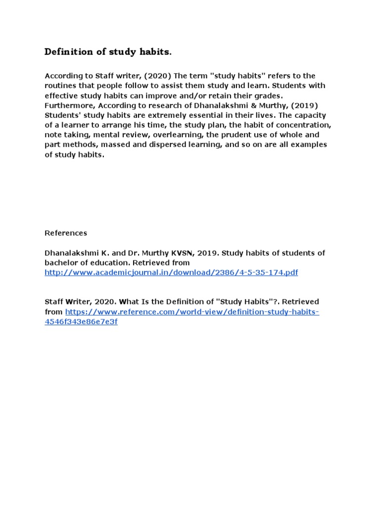 Definition of Study Habits | PDF | Self-Improvement