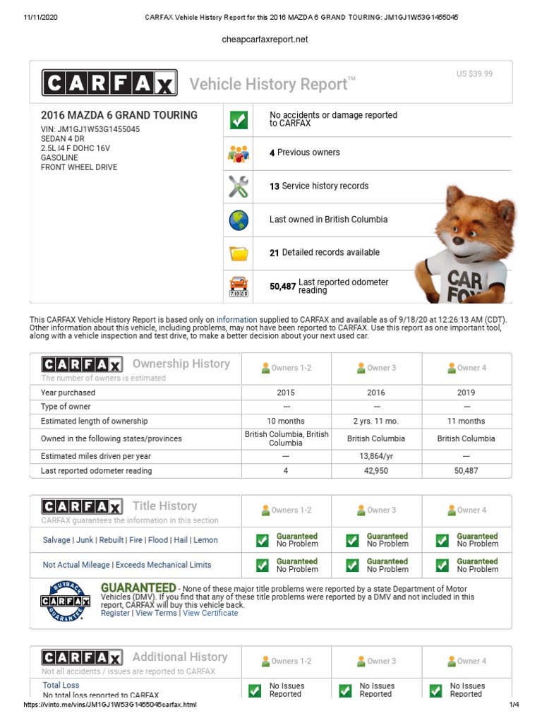 CARFAX Vehicle History Report PDF | PDF | Used Car | Department Of ...