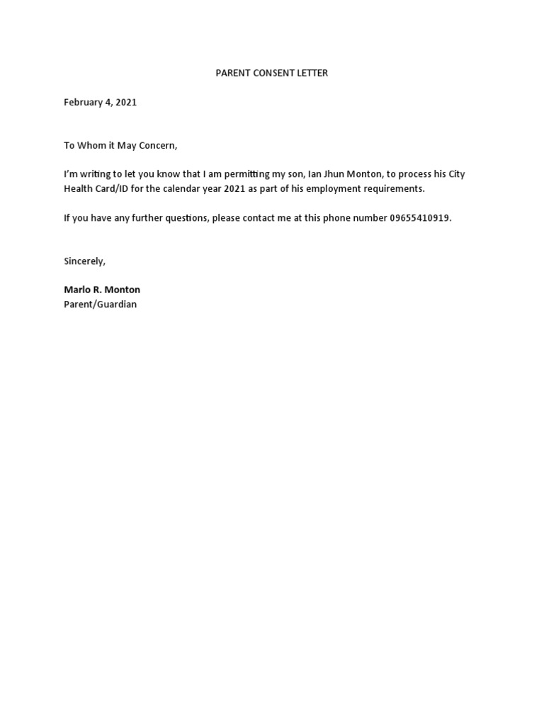 Parent Consent Letter | PDF