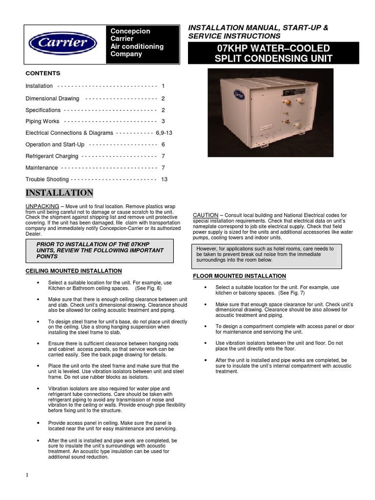 07Khp Water-Cooled Split Condensing Unit: Installation | PDF