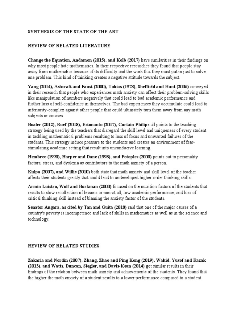 Synthesis of The Art | PDF | Anxiety | Teaching Mathematics