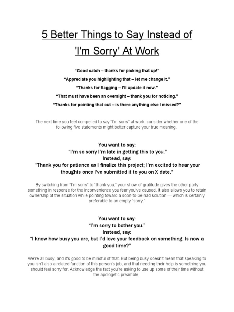 5 Better Things To Say Instead of Im Sorry | PDF | Cognition
