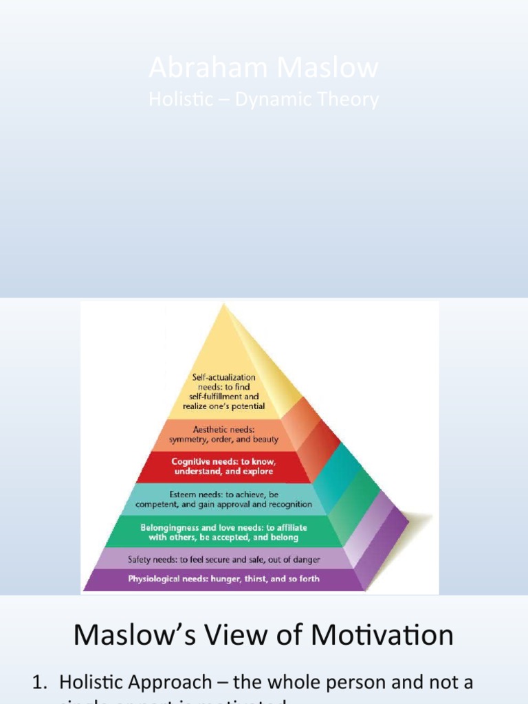 Abraham Maslow: Holistic - Dynamic Theory | PDF | Self Actualization | Emotions