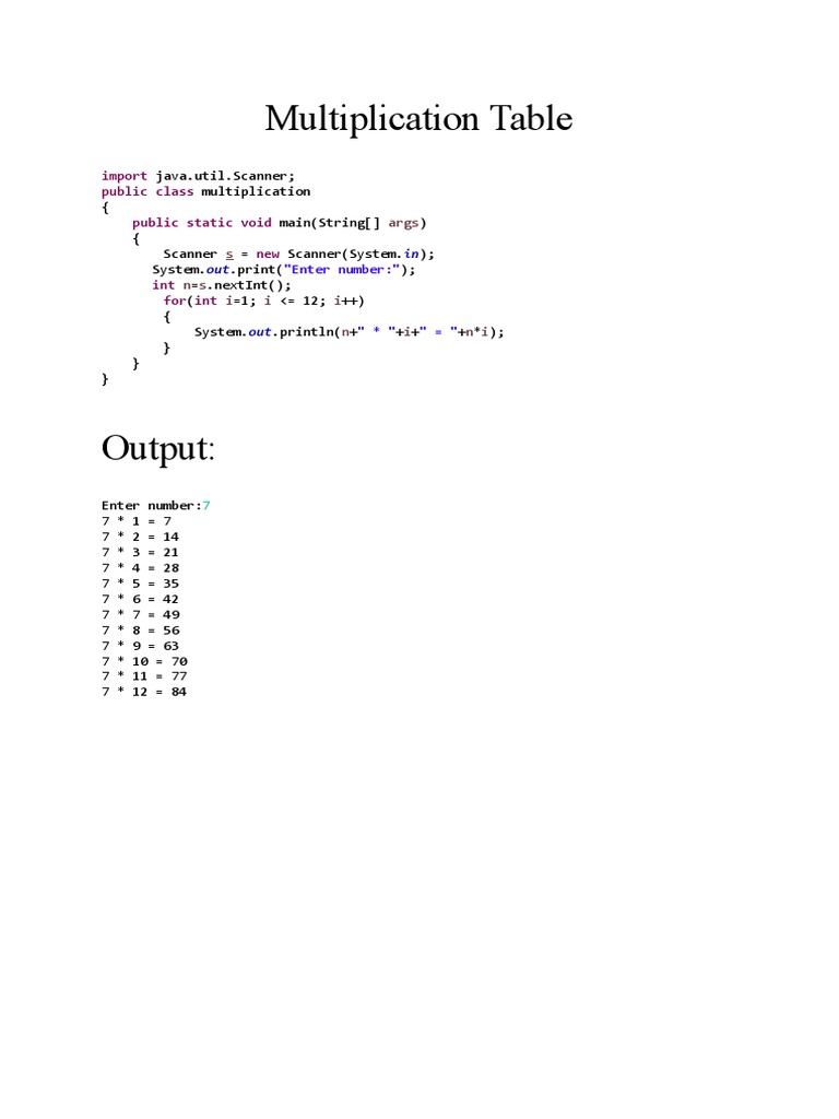 Multiplication Table: Import Public Class Public Static Void New Int For Int | PDF | Computers