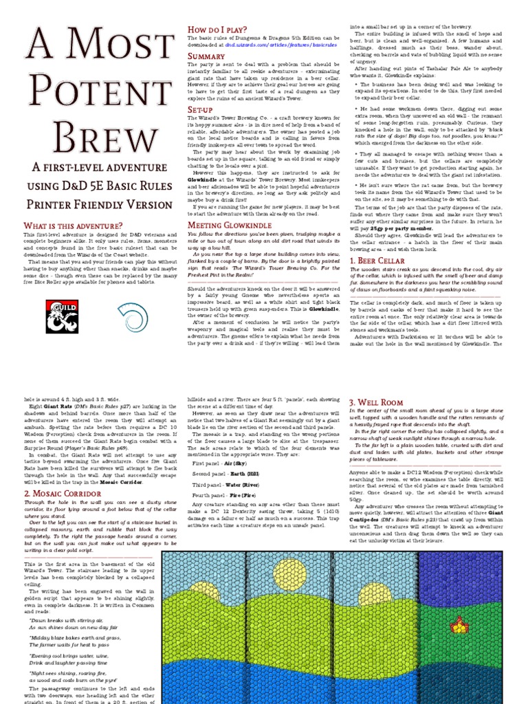 A First-Level Adventure Using D&D 5E Basic Rules Printer Friendly ...