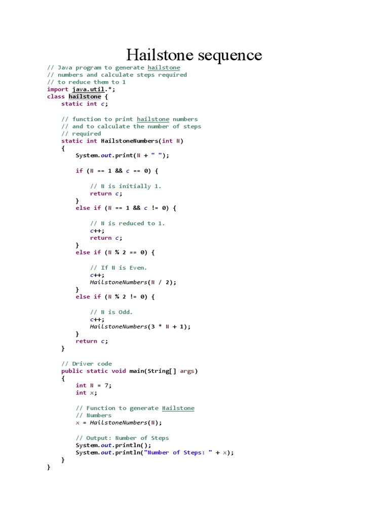 Hailstone Sequence Import Class Static Int Pdf 3284