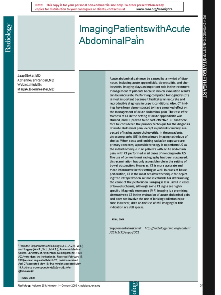 Imagingpatientswithacute Abdominalpain: /253/1/31/Suppl/Dc1 | PDF | Ct Scan | Medical Imaging