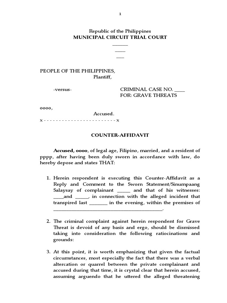 Counter Affidavit For Upload | Download Free PDF | Criminal Law ...