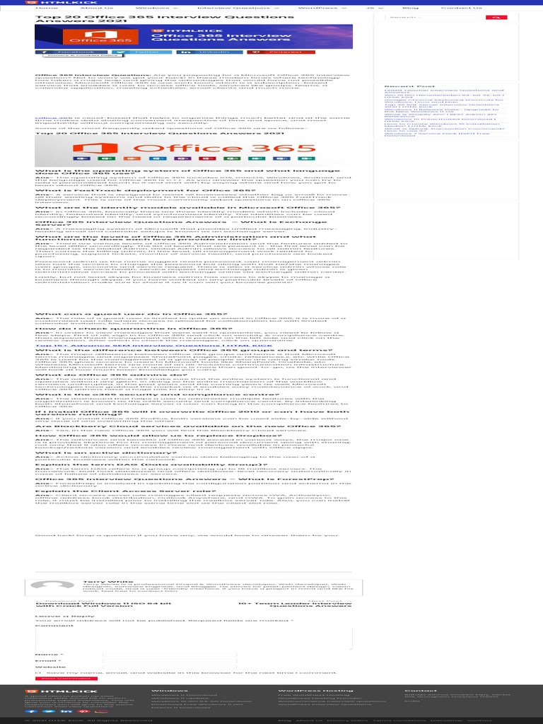Top 20 Office 365 Interview Questions Answers 2021: Recent Post | PDF ...