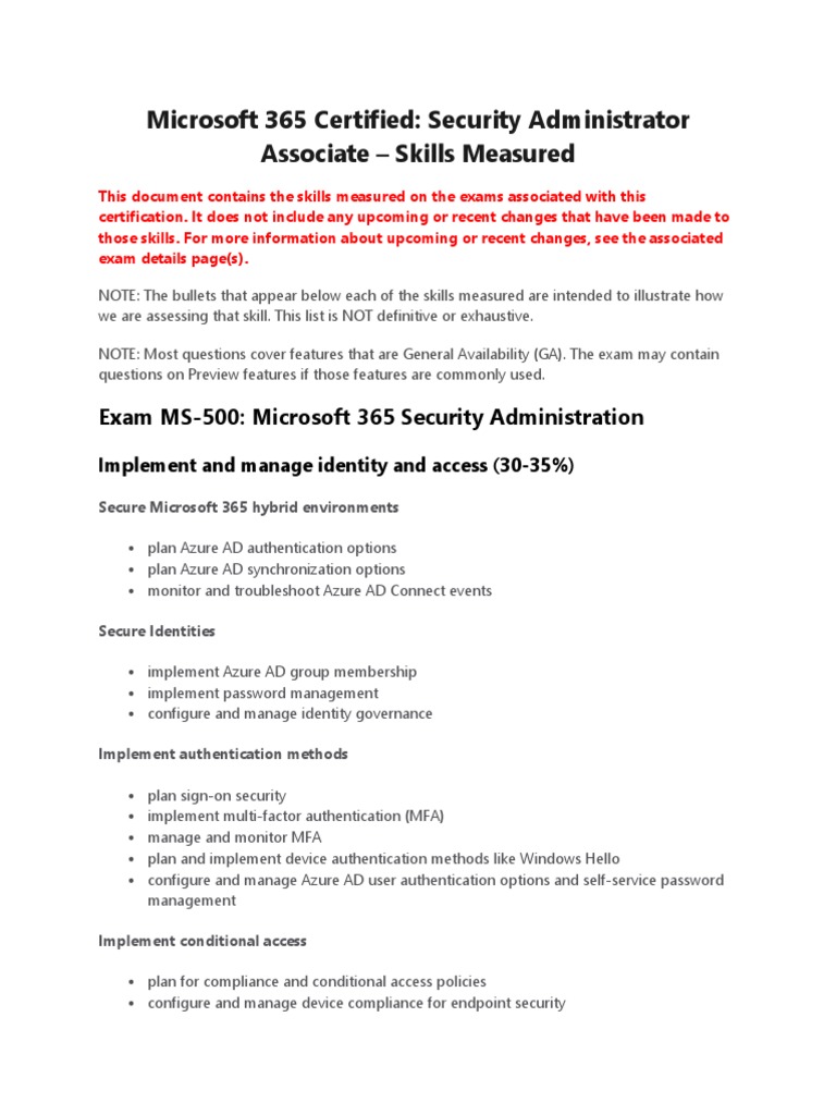 Microsoft 365 Certified Security Administrator Associate Skills ...