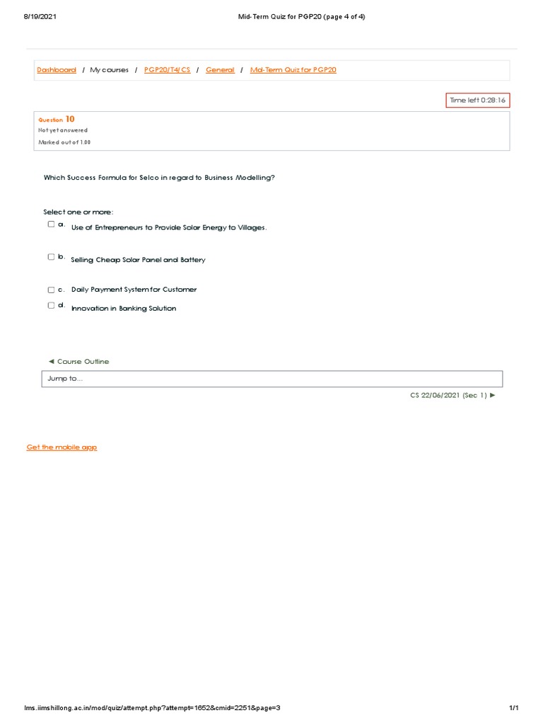 Mid-Term Quiz For PGP20 (Page 4 of 4) | PDF