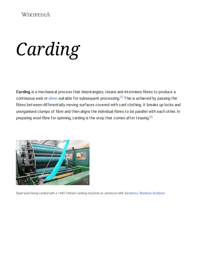 Carding - Wikipedia | PDF | Textiles | Crafts
