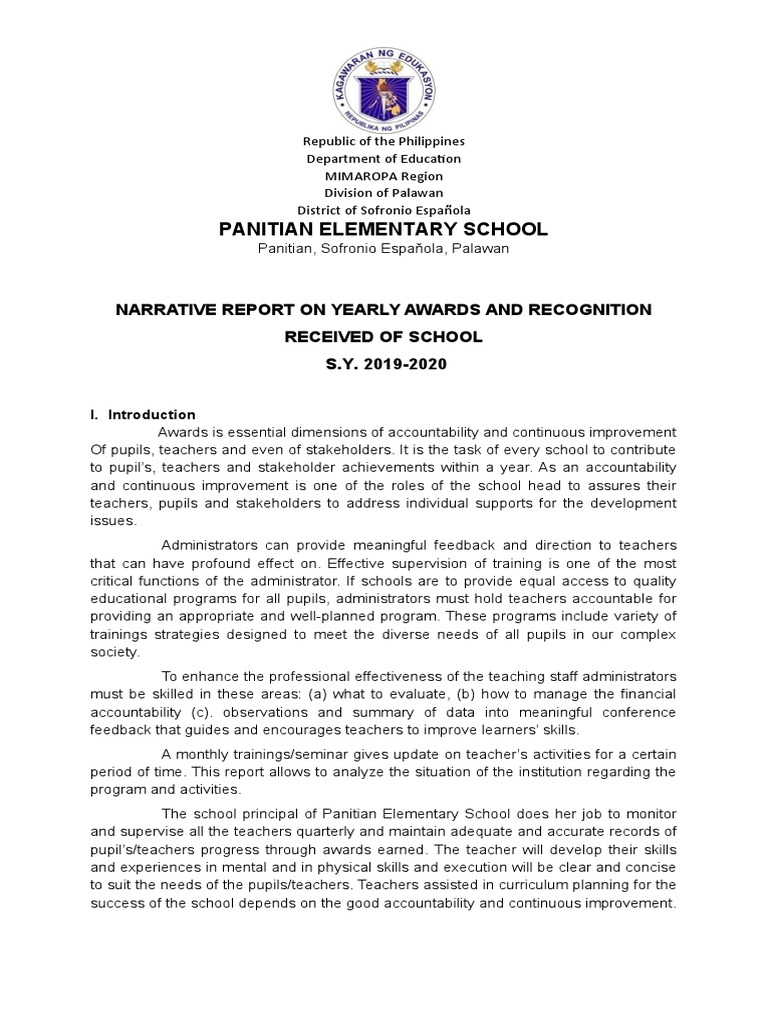 Narrative Report ON AWARDS 2019-2021 | PDF | Teachers | Curriculum
