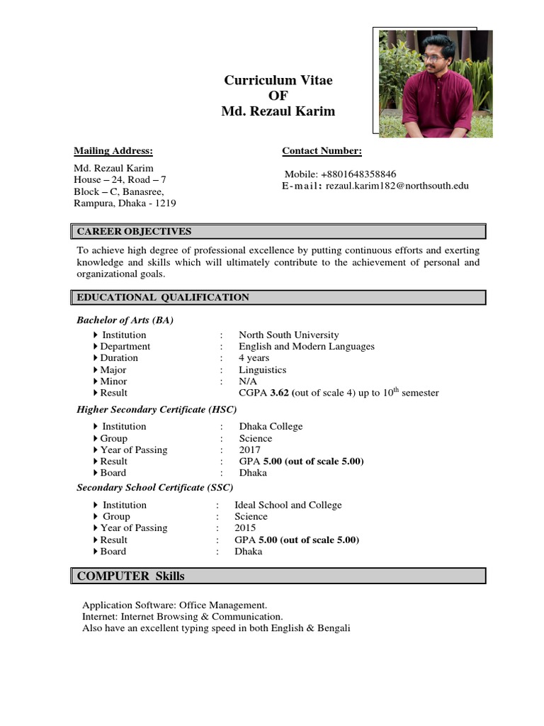 CV of Md. Rezaul Karim Murad | PDF | Communication | Cognition