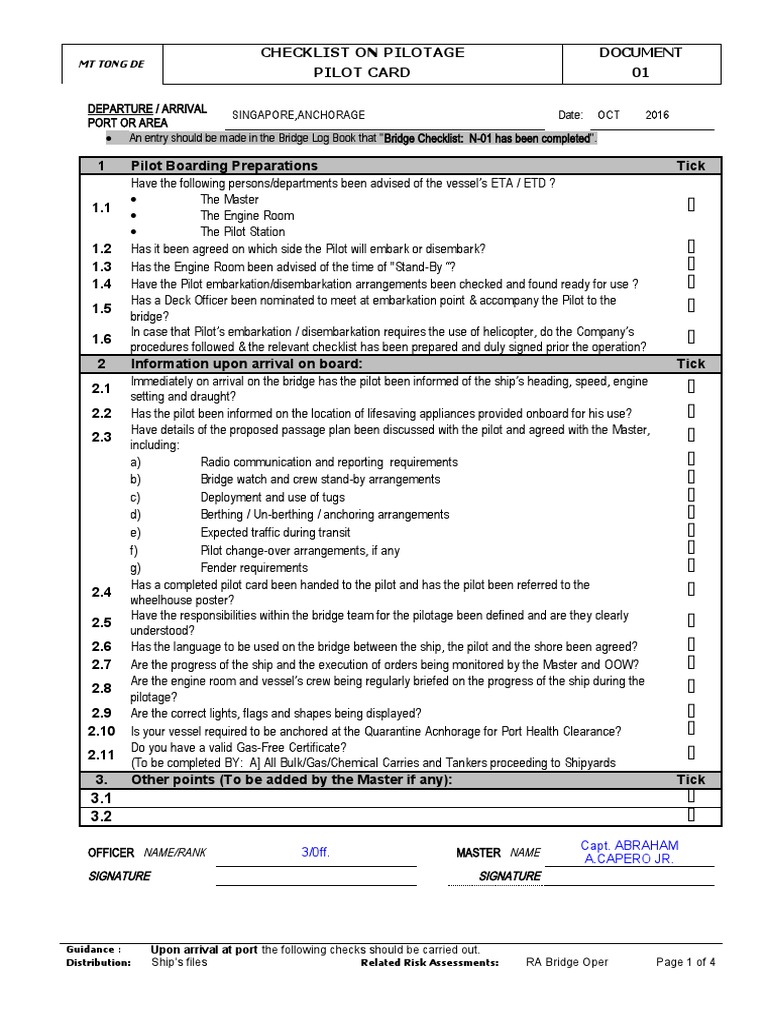 Pilot Card | PDF | Ships | Maritime Pilot