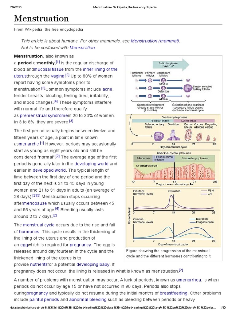 Menstruation - Wikipedia, The Free Encyclopedia | PDF | Menstruation ...