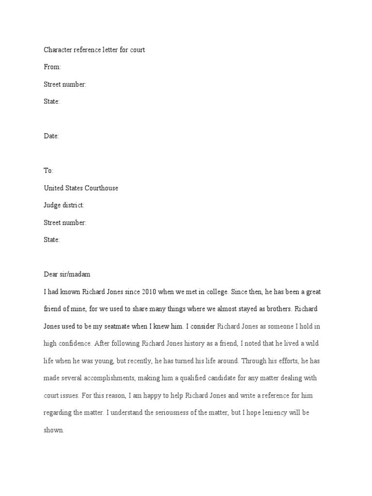 Character Reference Letter For Court - Edited | PDF