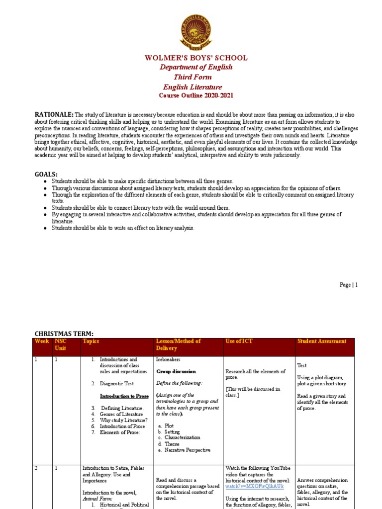 English Literature Course Outline 2020-2021 WBS | PDF | Poetry | Essays