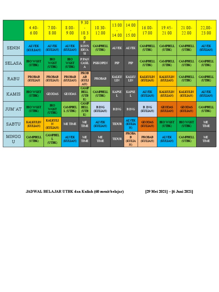 Jadwal Belajar UTBK Dan Kuliah | PDF