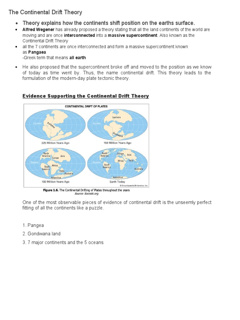 The Continental Drift Theory | PDF | Plate Tectonics | Continent