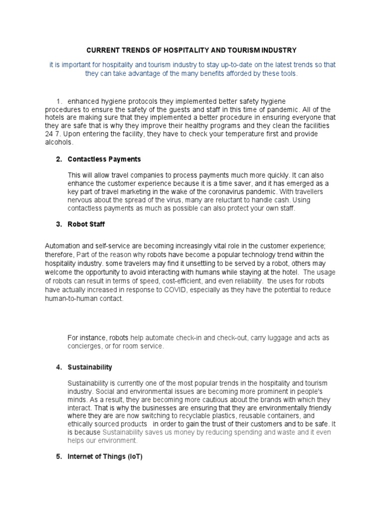 Script of Explaining The Current Trends of Tourism and Hospitality ...