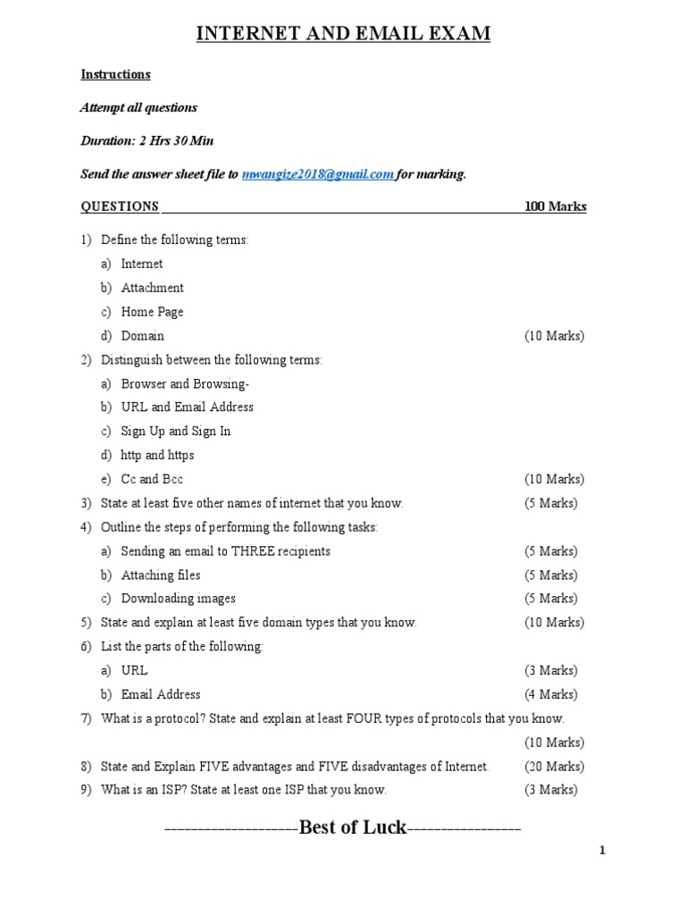 Internet and Email Exam | PDF