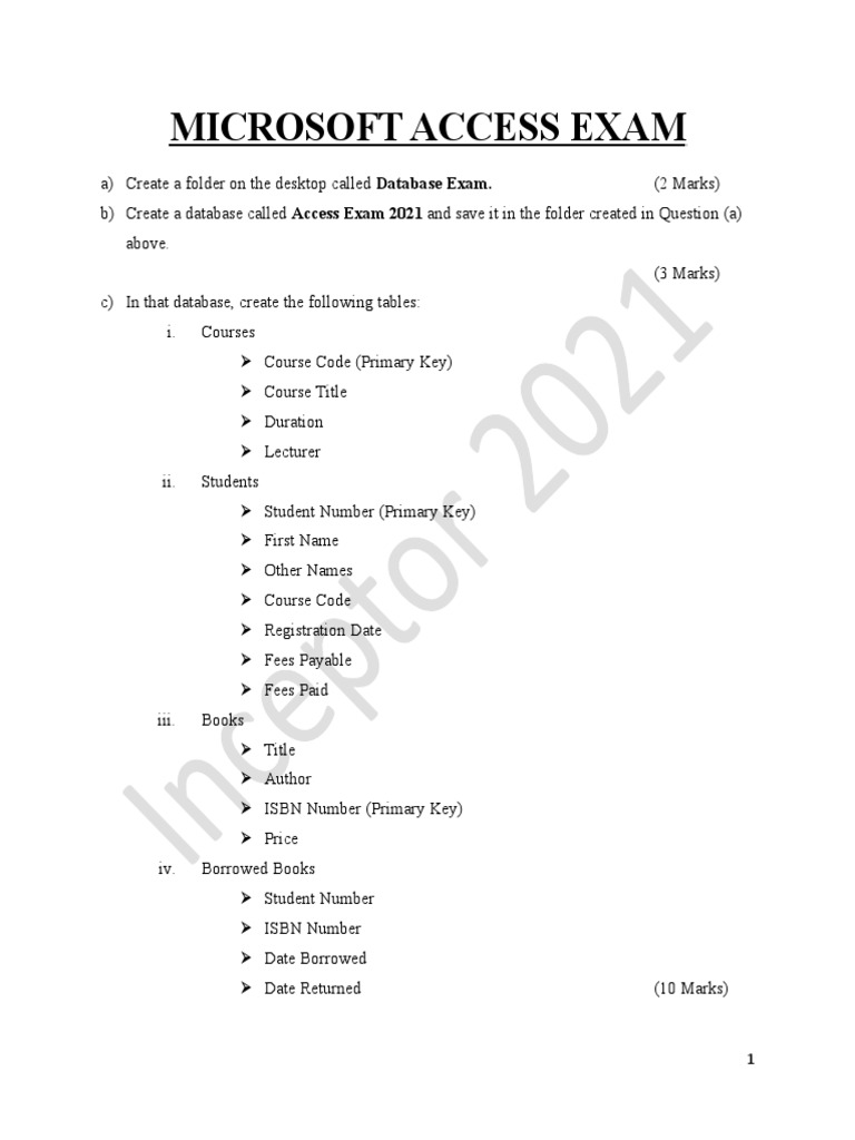 Microsoft Access Exam 2021 | PDF | Microsoft Access | Application Software
